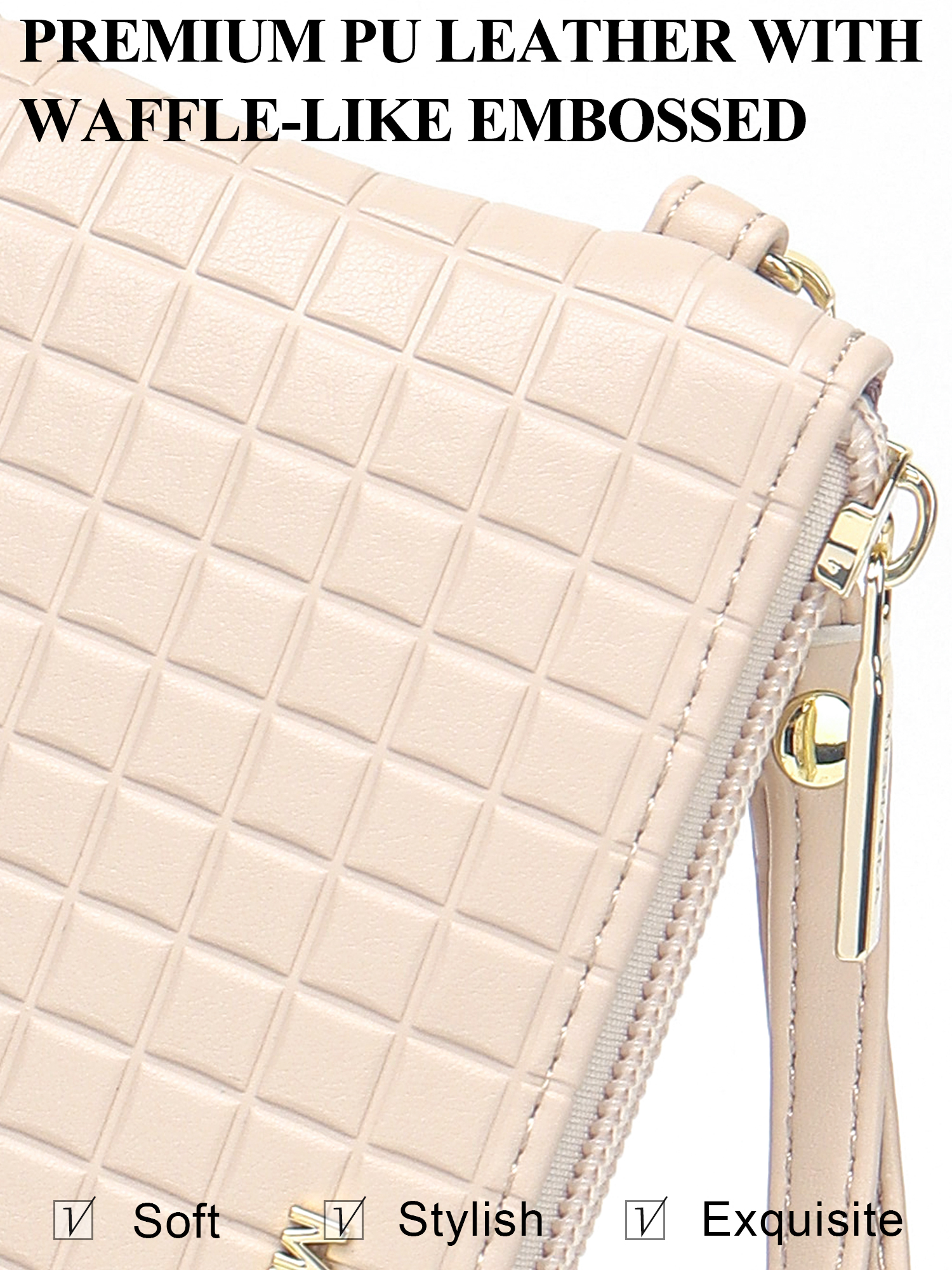 MICHAELA Cellphone Wristlet Wallet for Women Waffle-Like Embossed Long ...