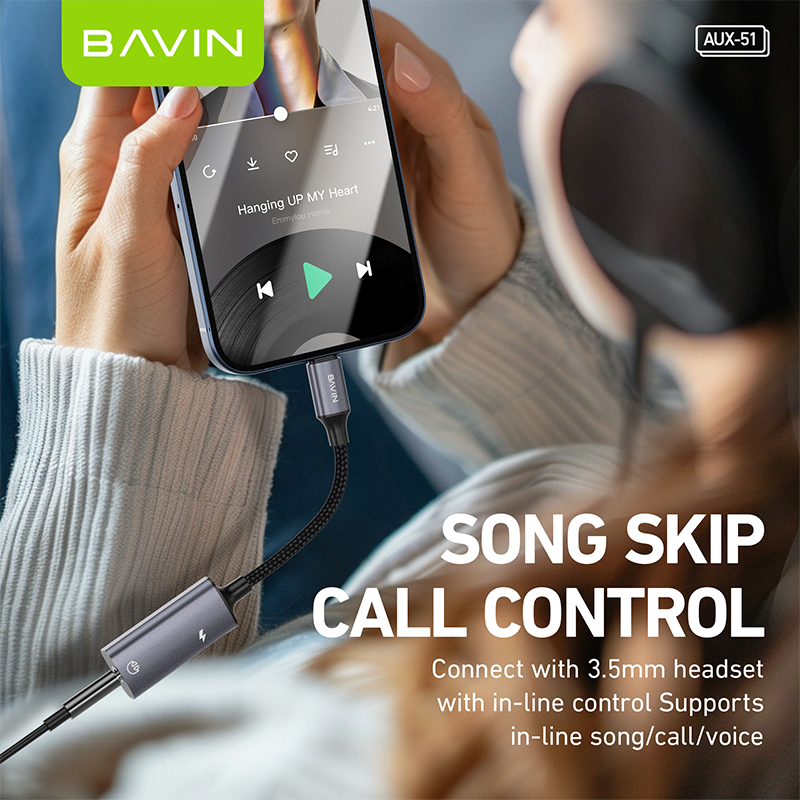 BAVIN AUX51 USB-C Adapter Splitter TYPE-C+3.5mm Jack Audio & Charger ...