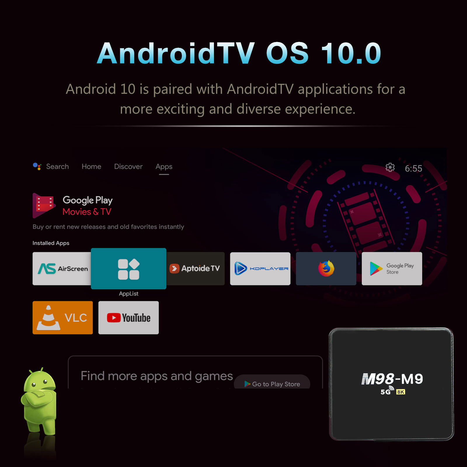 M98 PRO M9 Smart TV Box 8K HD Support 2+16GB 2.4G/5G Dual WiFi Android10 H313 Quad-Core Media ...