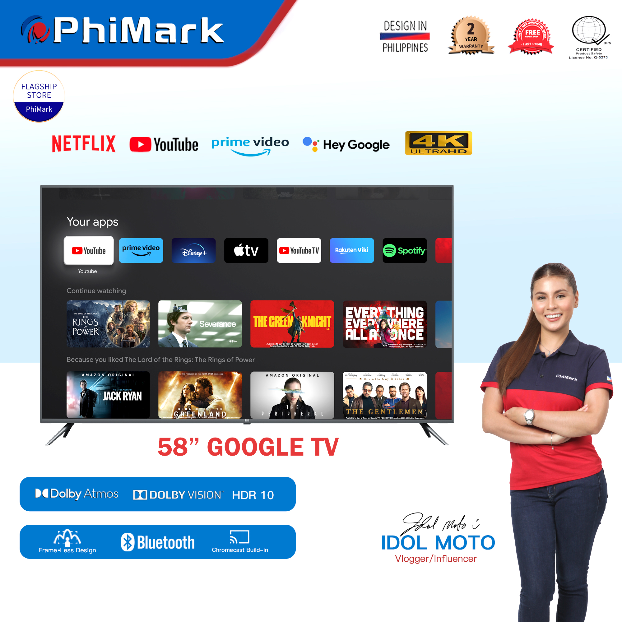 [COMPATIBLE W/ PHIMARK GOOGLE TV ONLY] PhiMark 4K Google TV BLUETOOTH REMOTE CONTROLLER For 75 ...