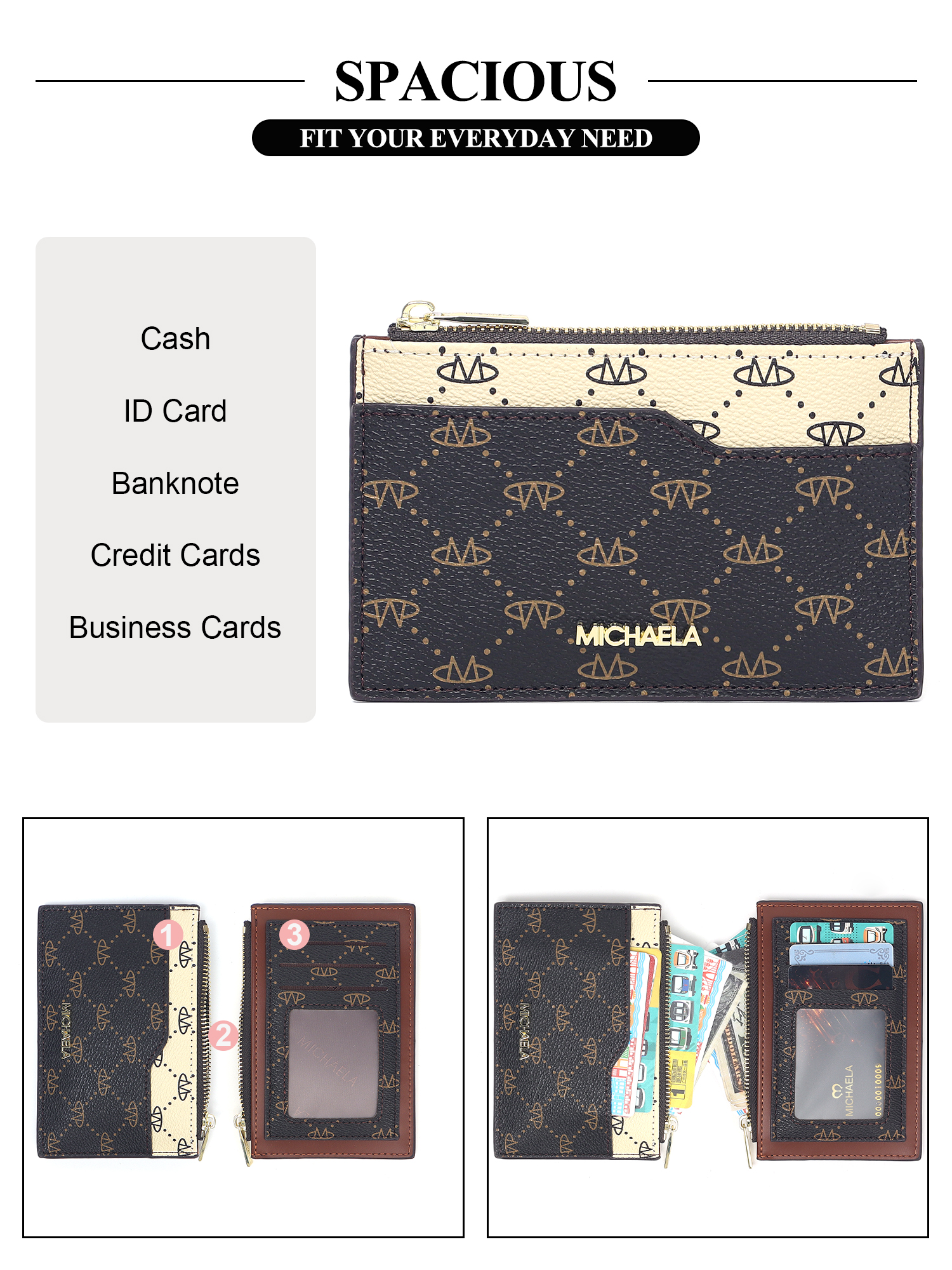 MICHAELA Two Tone Card Holder Chic Cat-Head Checkered Print Slim ...