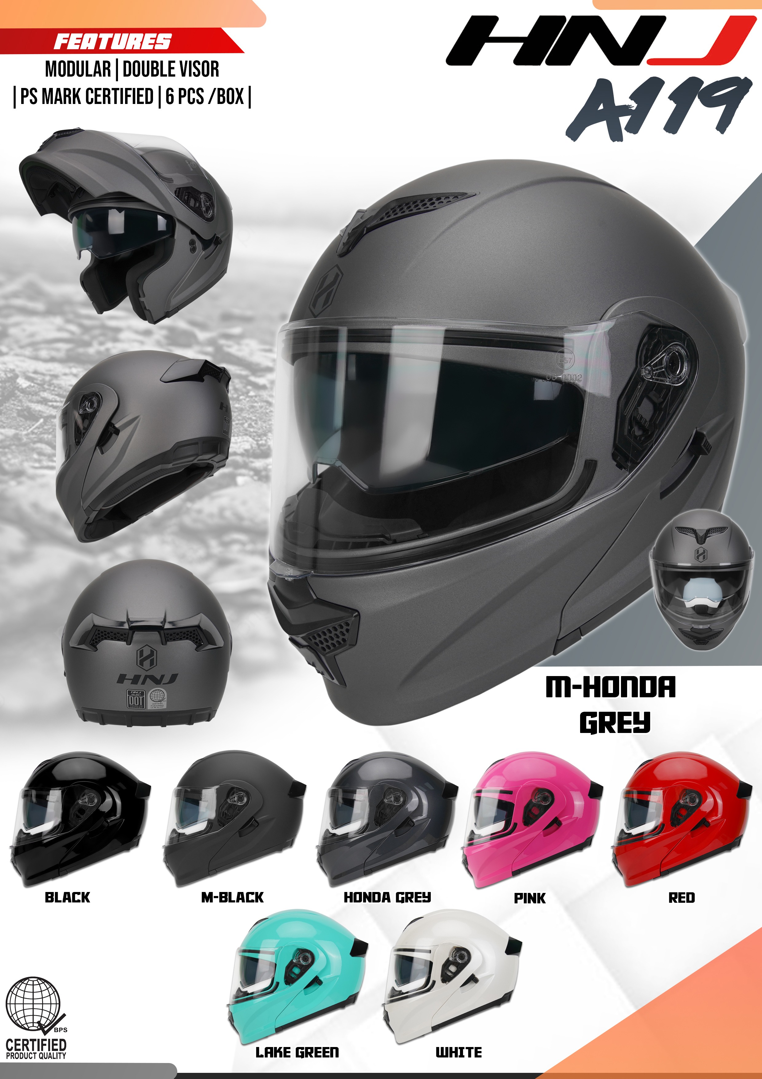 HNJ A119 Modular Helmet for Motorcycle Dual Visor Full Face Women and ...