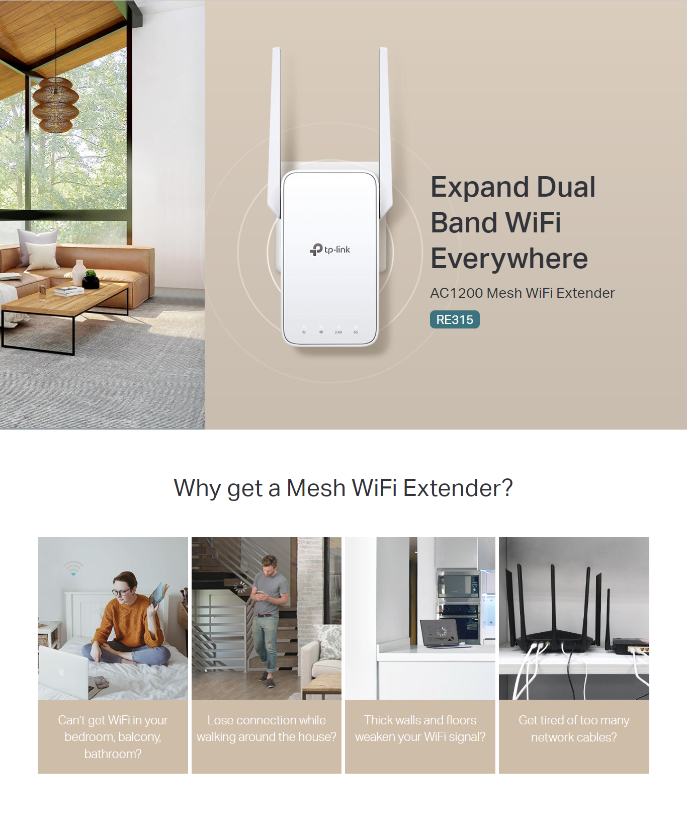 TP-Link RE315 AC1200 Mesh Wi-Fi Range Extender | WiFi Extender | WiFi ...