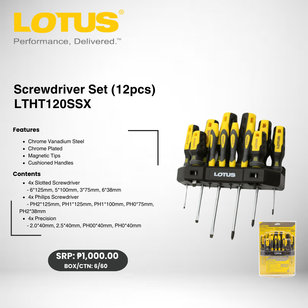 Lotus Screwdriver Set 12PC LTHT120SSX - Hand Tools | Tool Set | Shopee ...