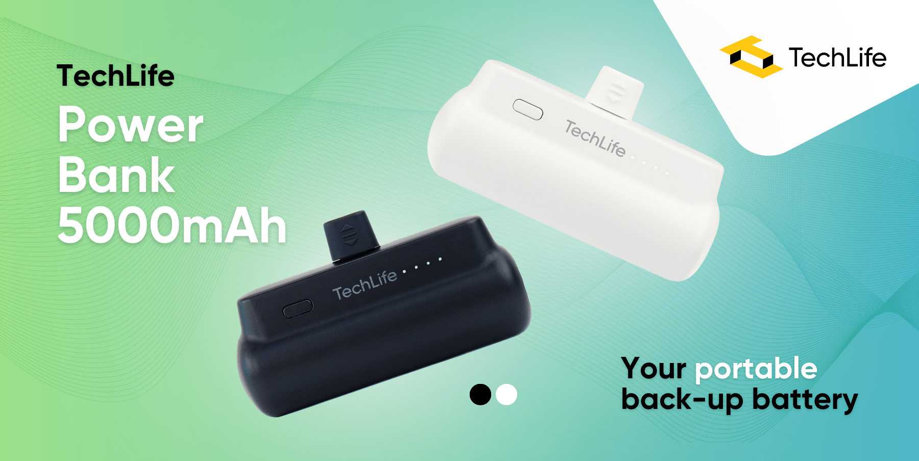 TechLife Power Bank 5000mAh | Built-In Type-C Plug | Two-Way 12W Fast ...