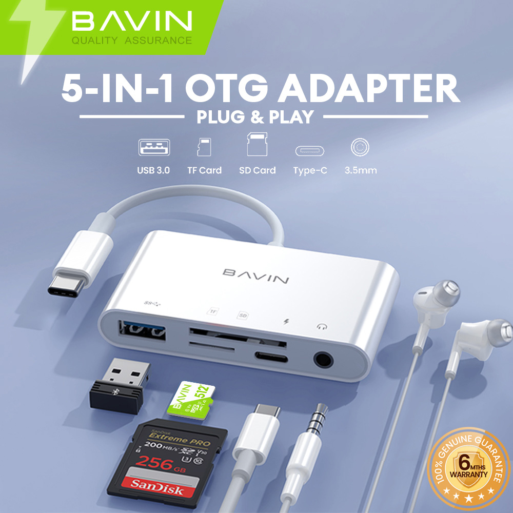 BAVIN O32/ O39 5-in-1 USB-C/IP OTG Hub Adapter & Card Reader w/ USB ...
