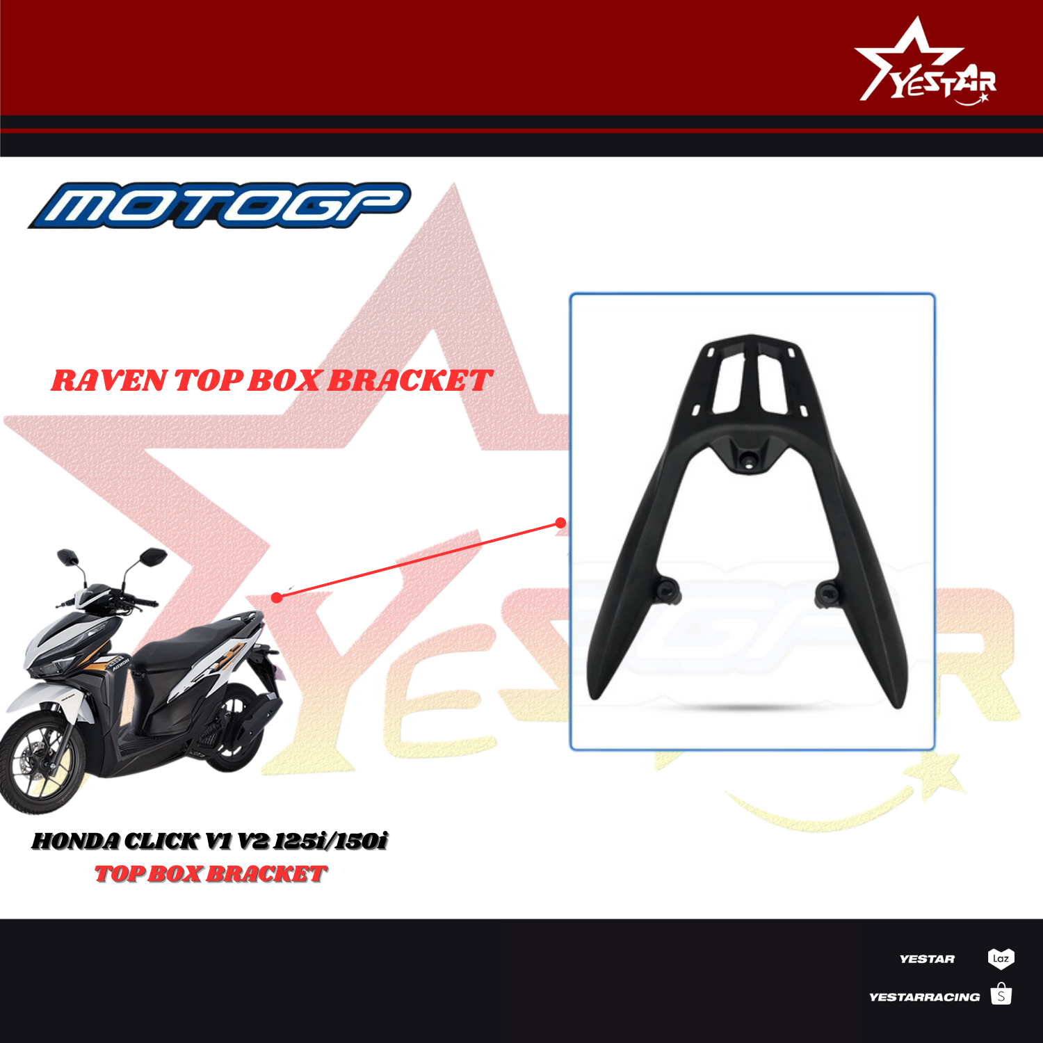 Yestar Racing Raven Bracket Top Box Bracket for Honda Click V1 V2 Moto ...