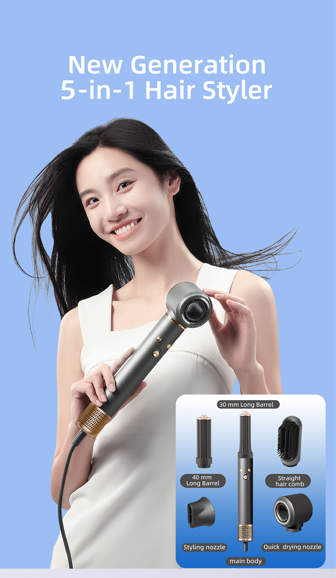 Fitz 5-in-1 Hair Styling Set Drying & Curling Smart Heat Control ...