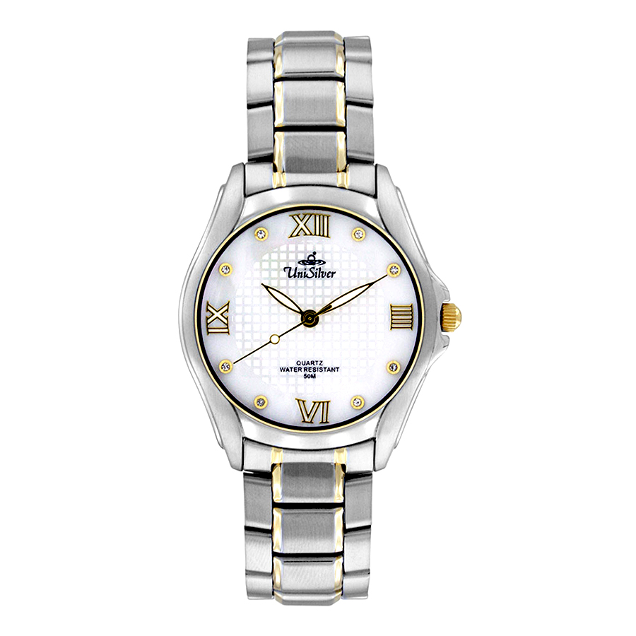 UniSilver TIME Men's Silver / Gold / Mother of Pearl Analog Stainless ...