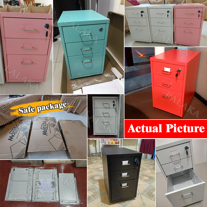【On Hand】3 Layer Metal Drawer With Lock Steel File Drawer Storage ...