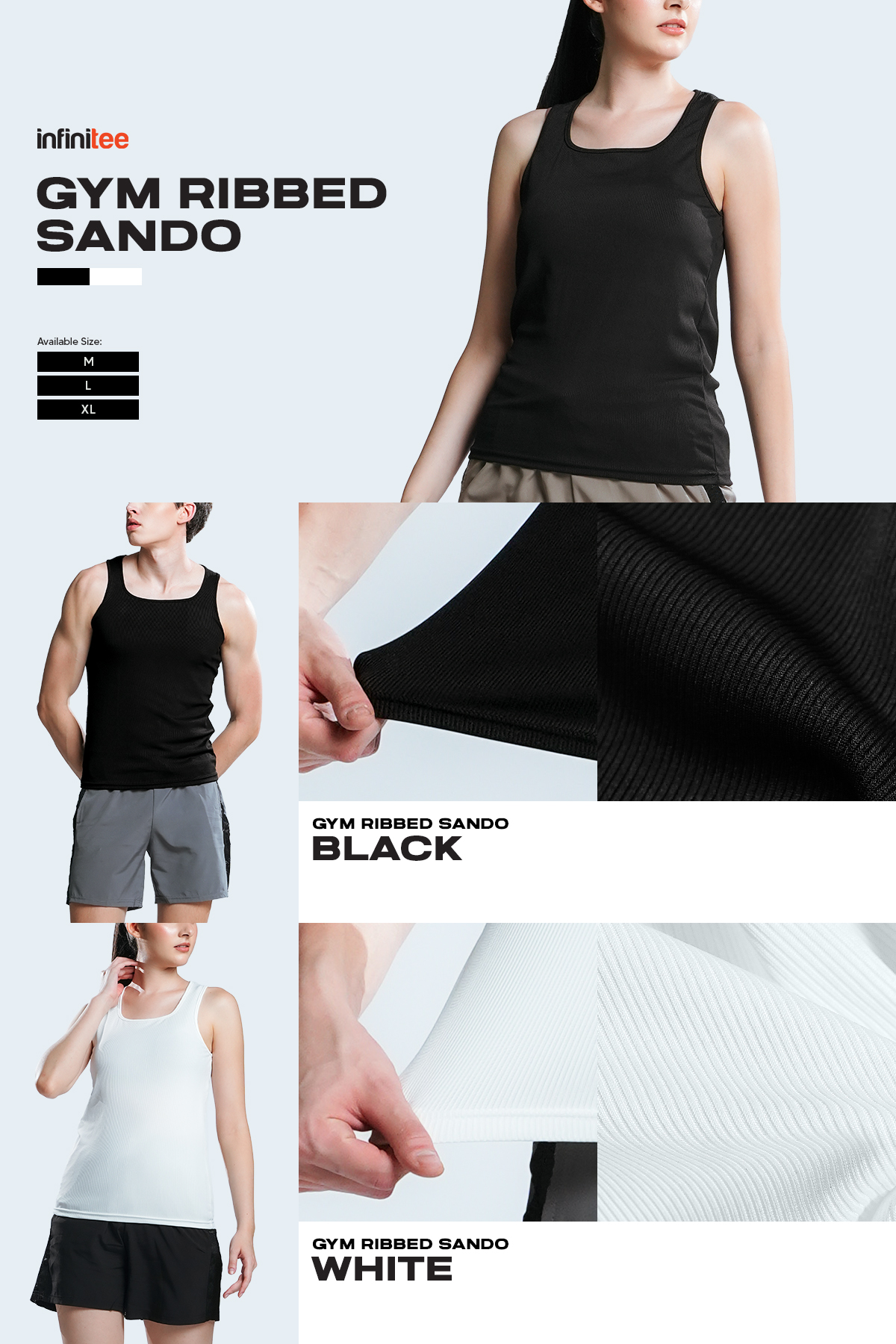 Infinitee Gym Ribbed Sando For Men Women Sleeveless Activewear Square ...