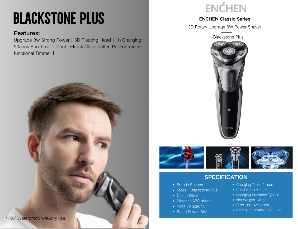 ENCHEN Blackstone Electric Shaver 3D Floating Shavers Beard Trimmer ...
