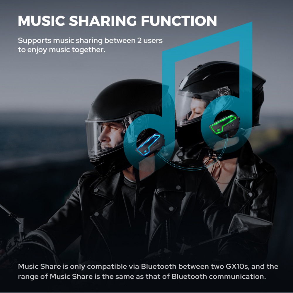 GEARELEC GX10 Motorcycle Helmet Intercom Headset For 10-Riders 2000M ...