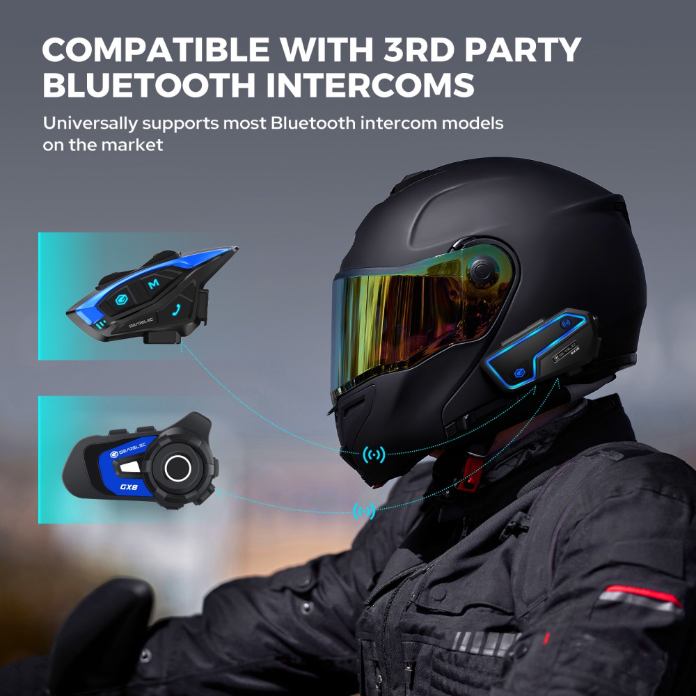Gearelec Gx10 Motocycle Helmet Intercom Headset For 10 Rider 2000m