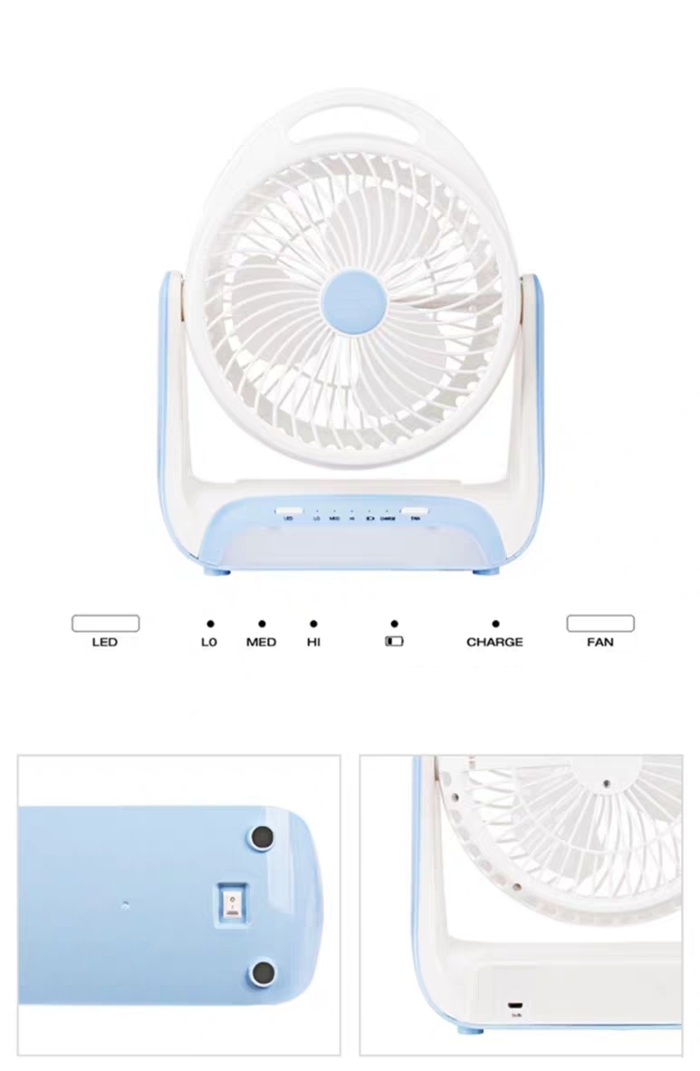 3 IN 1 Rechargeable Fan 6'' AC/DC Portable Electric Fan With Led Light ...