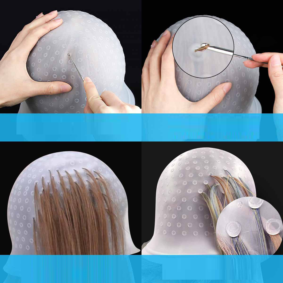 Salon Dye Silicone Cap Hair Coloring Highlighting Reusable Set Frosting ...