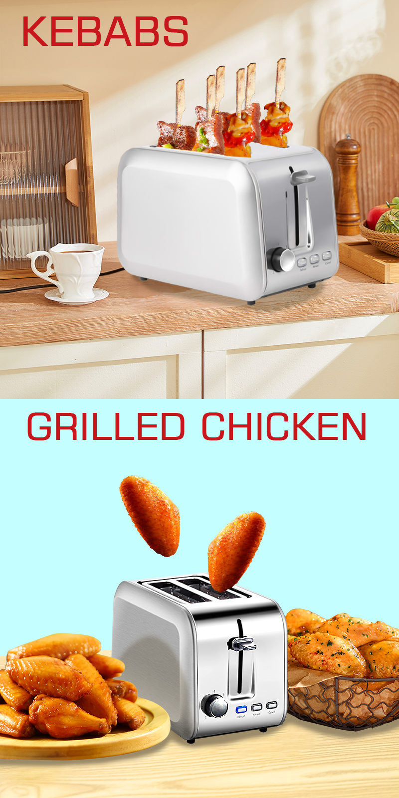 LAHOME 2-Slice Bread Bagel Toaster Automatic High-Lift Leve 7 Gear Warm ...