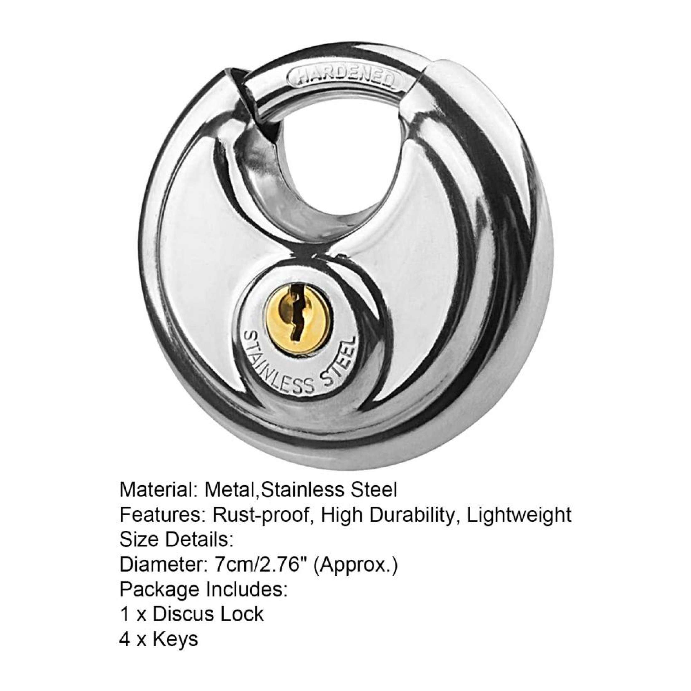 Anti-Theft Disc Padlock Stainless Steel Round Disc Lock waterproof for ...
