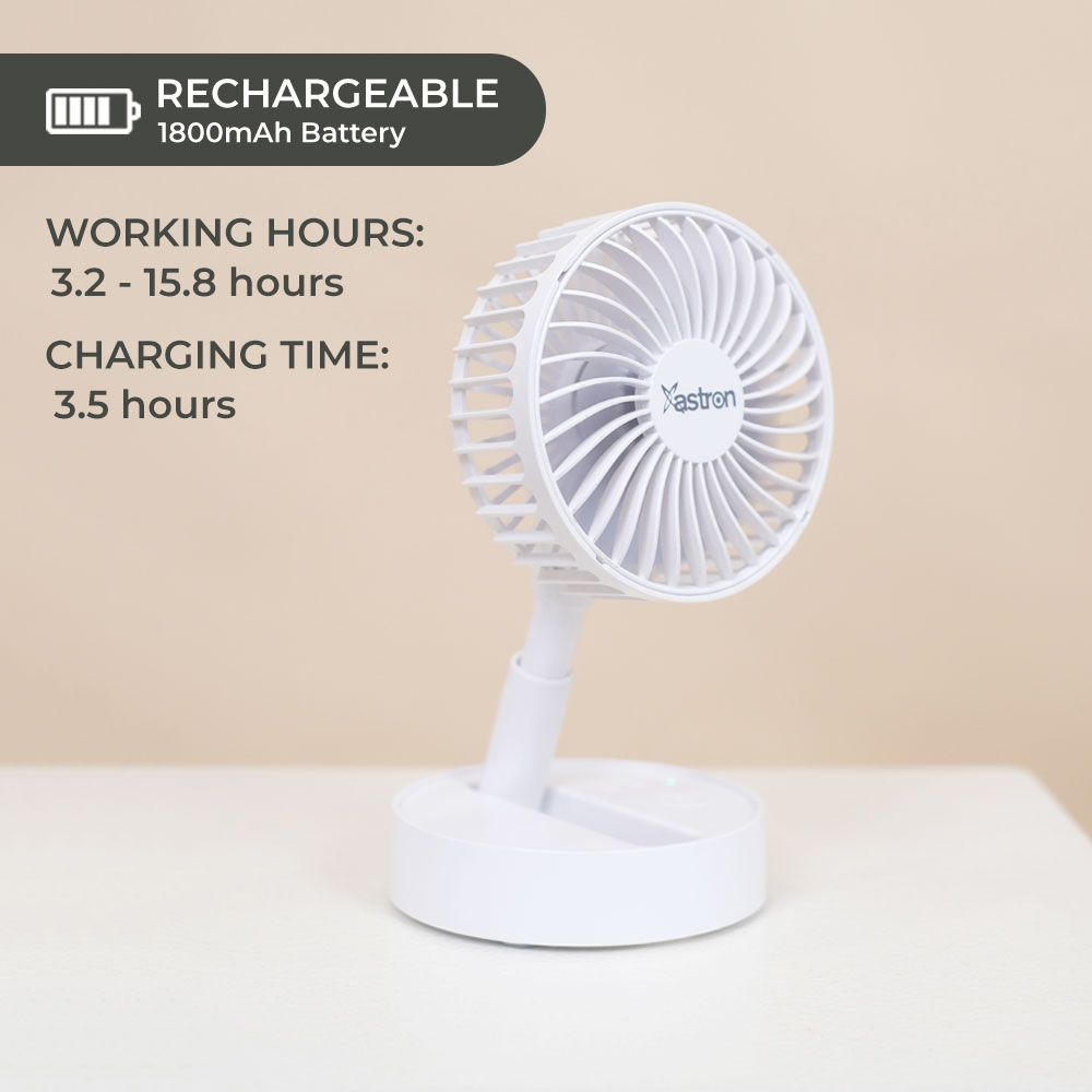 Astron PERSONA30F Portable Rechargeable Fan | 3.5" Fan Blade | 1800mAh ...