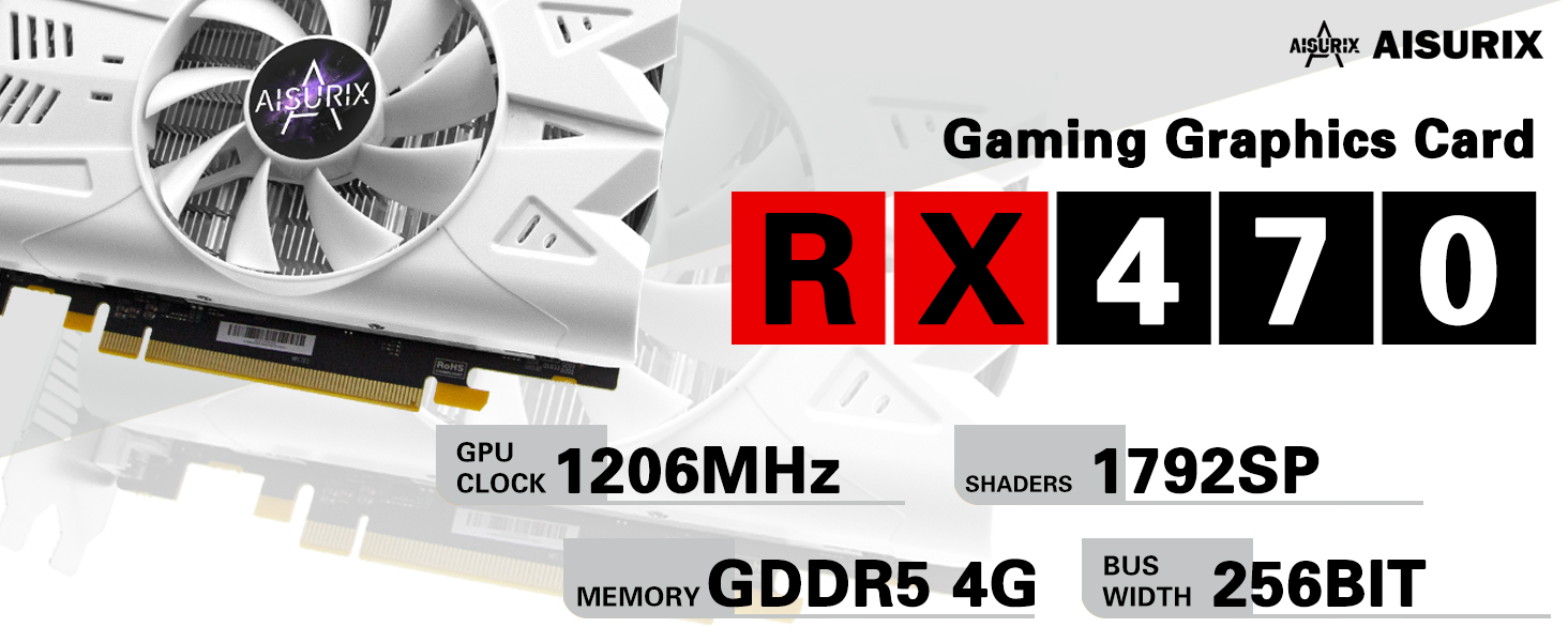 AISURIX RX470 4GB Graphics Card Computer GDDR5 256Bit GPU AMD Video Card For Gaming Work Office ...