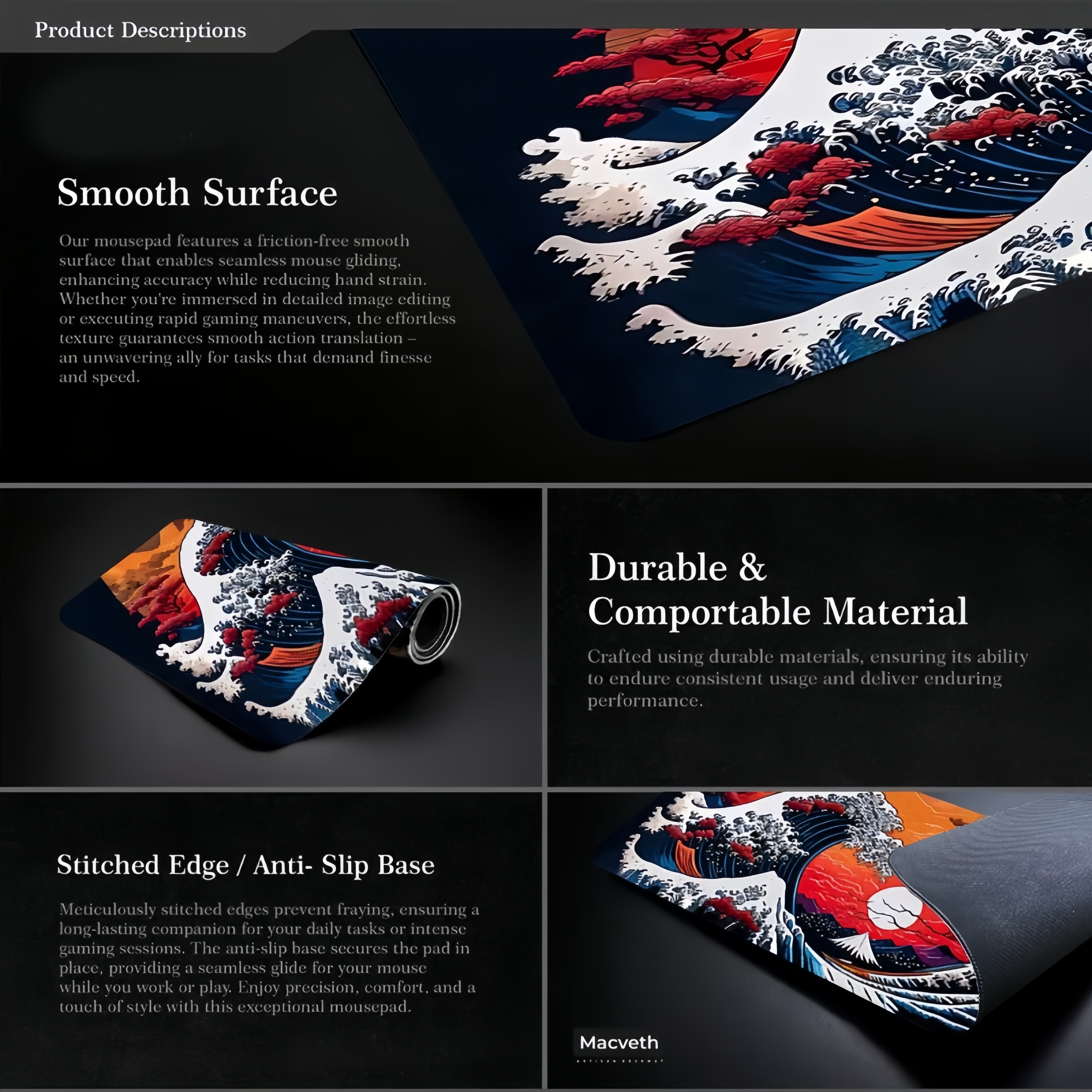 Zeus Large Mouse Pad Office Gaming Table Mat Non-Slip Base Washable ...