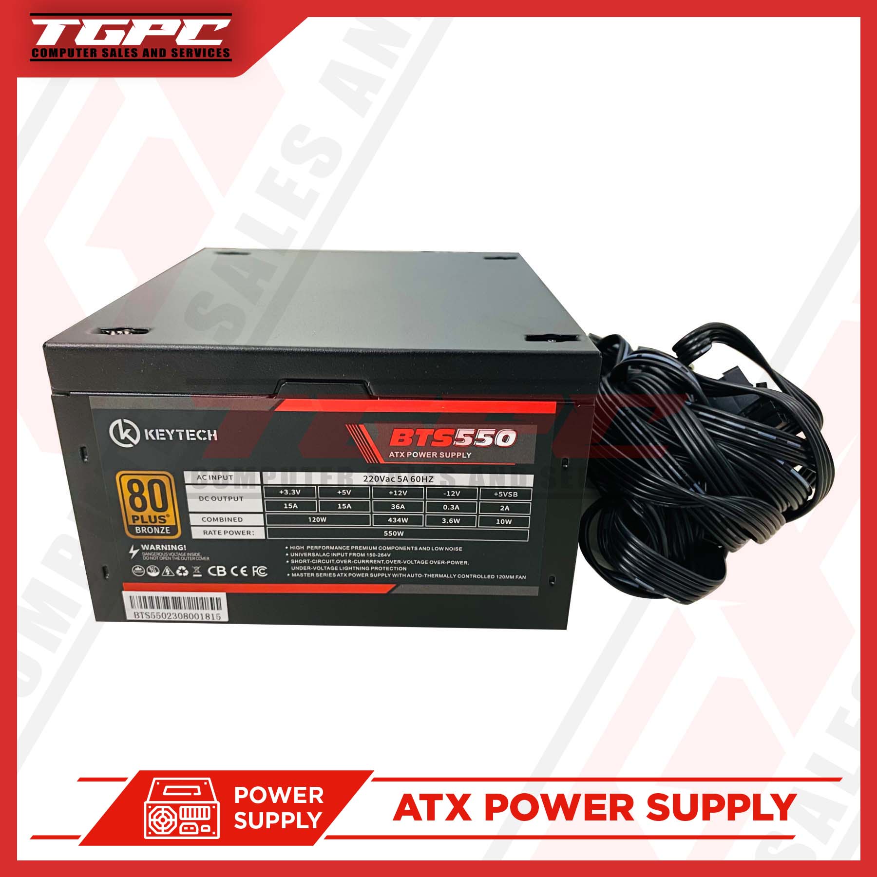 Keytech BTS 550 650 750 Watts ATX Power Supply True Rated 80+ Bronze ...