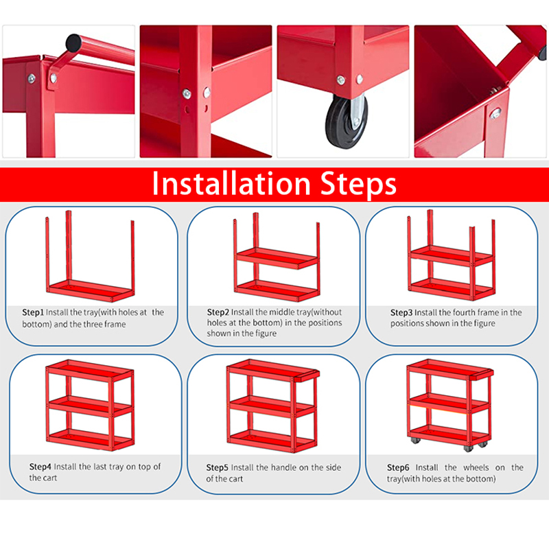 3 Layer Trolley Hand Push Tool Cart Heavy Machinery Workshop ...