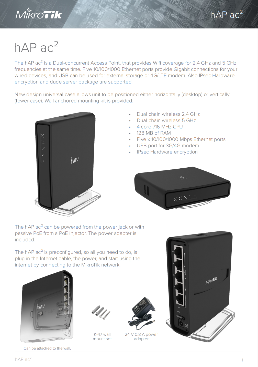 MikroTik hAP ac2 - 5-Port Gigabit Ethernet Router w/ Dual band Wi-Fi 5 ...