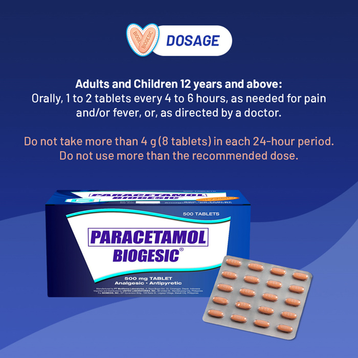Unilab Biogesic 500 Tablets - 500mg Paracetamol for Quick Relief of ...