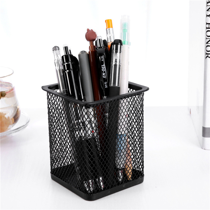 B77【Manila】COD Pen Holder Metal Office Pen Container Black ...
