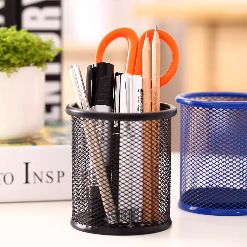 B77【Manila】COD Pen Holder Metal Office Pen Container Black ...