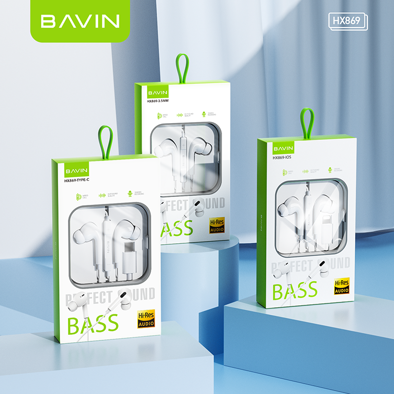 BAVIN HX869 Hi Res Audio Music Wired Earphone Stereo Sounds Widely Compatible for Type C 3.5mm ...