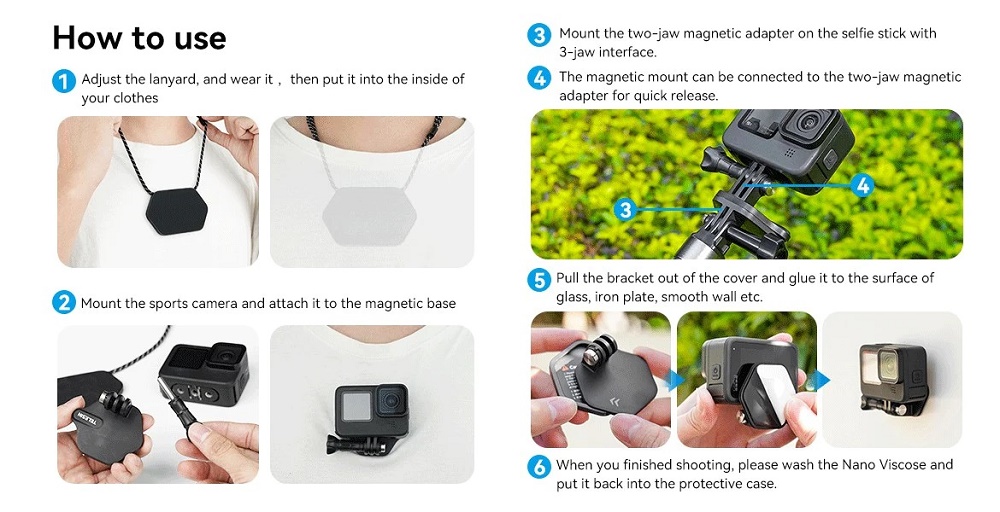 TELESIN Expansion Set Magnetic Invisible Pendant Neck Combo Board Mount ...