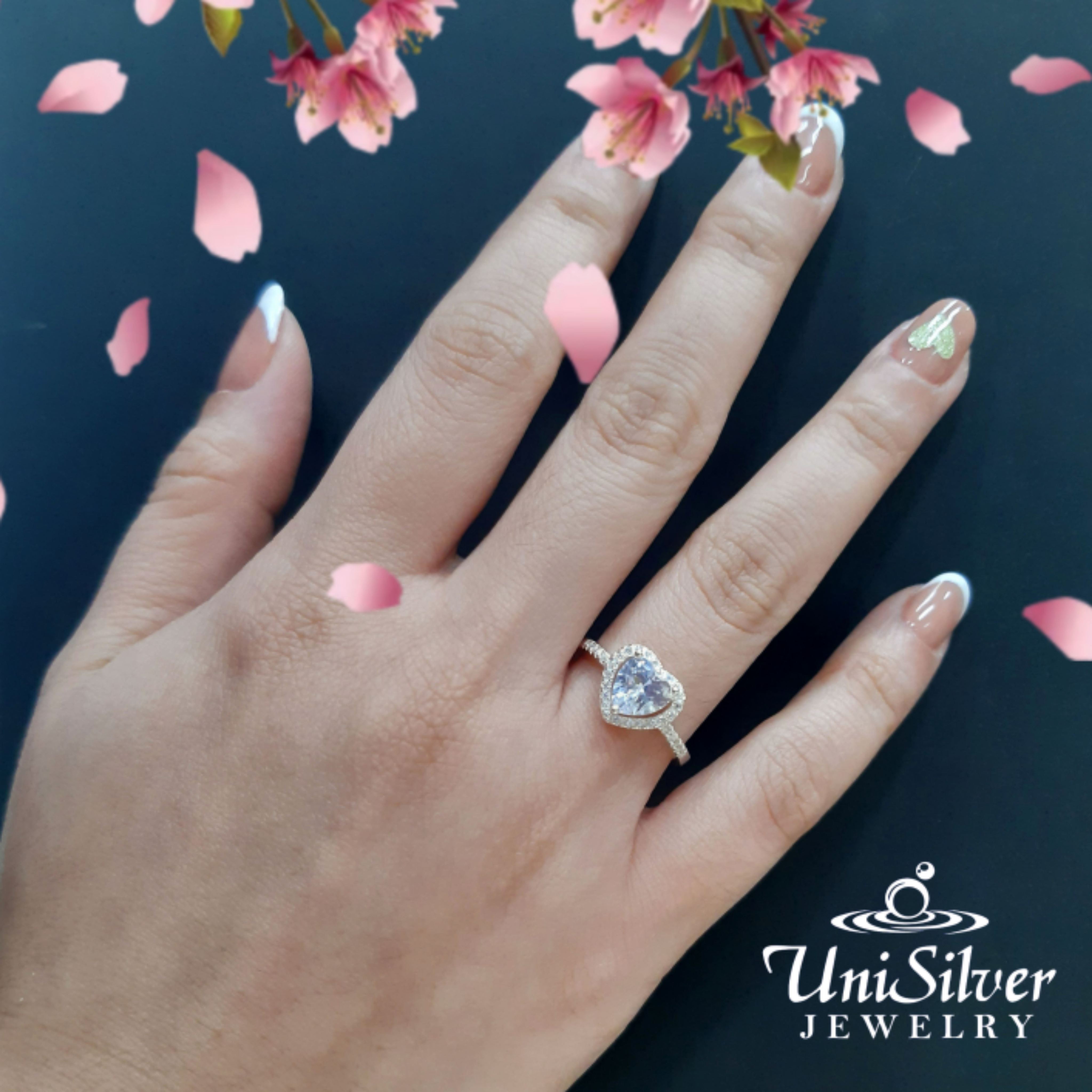 Unisilver 925 Sterling Silver Heart Solitaire Engagement Ring (RS432 ...