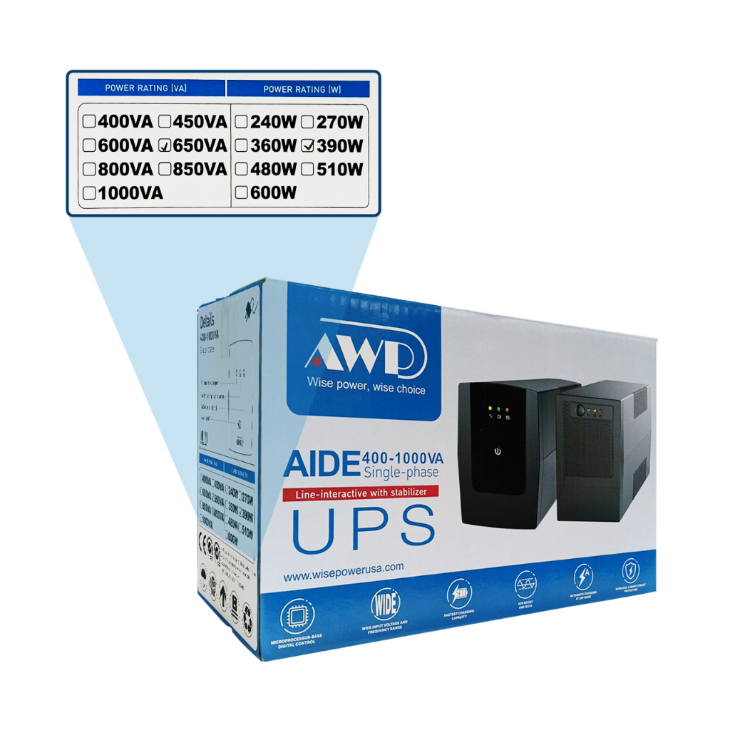 Ipason AWP AID650 Aide 390W-650VA UPS with AVR Uninterruptible Power ...