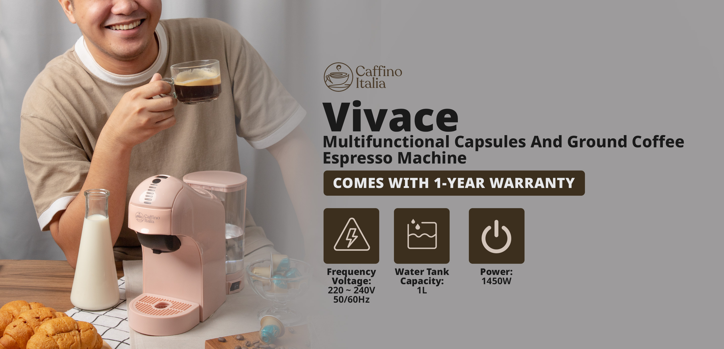 Caffino Italia Vivace Multifunctional Capsules And Ground Coffee Espresso Machine | Shopee ...