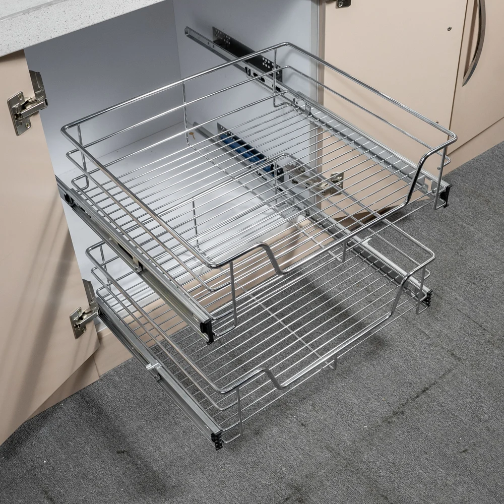 High Quality Pullout Basket Kitchen Stainless Cabinet Basket For Dish ...