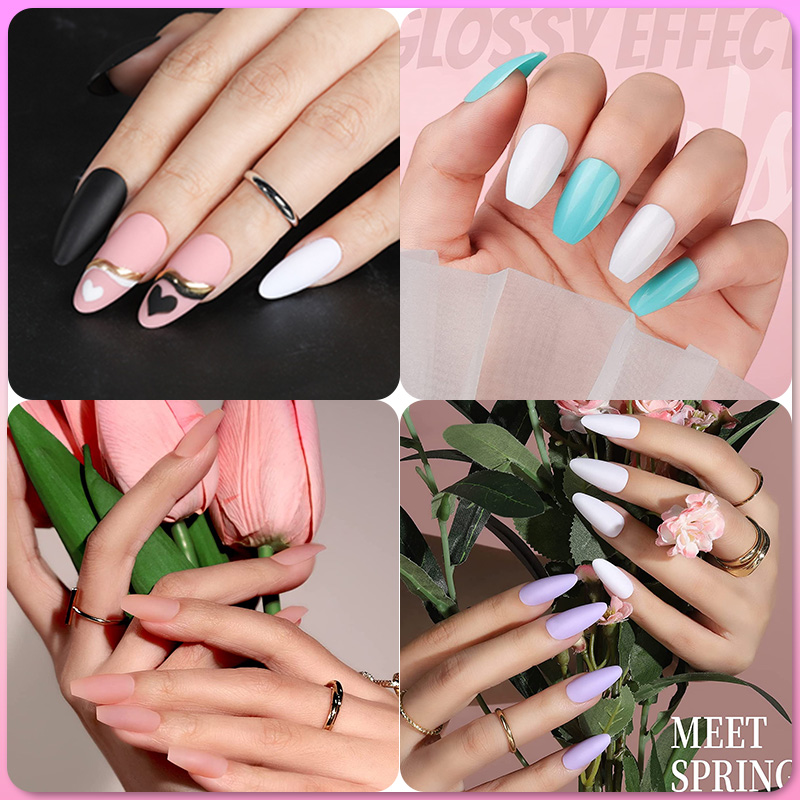 576/288pcs set of color fake nail extension with color transparent gel ...