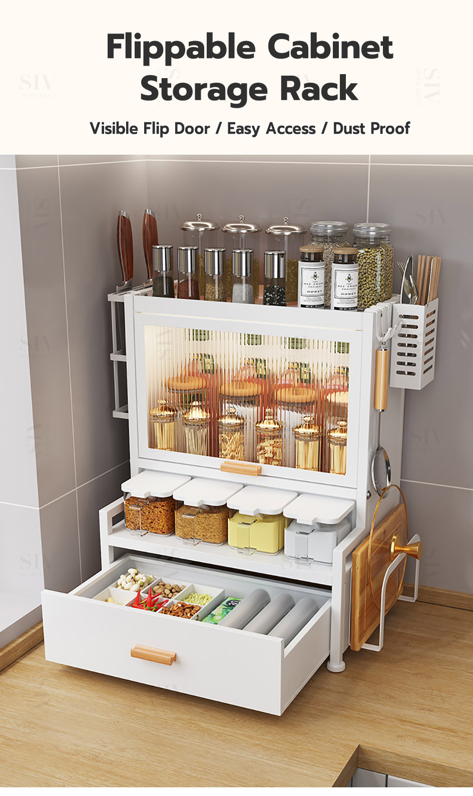 Siv 2/3-Tier Spice Cabinet Rack Kitchen Condiments Seasoning Storage ...