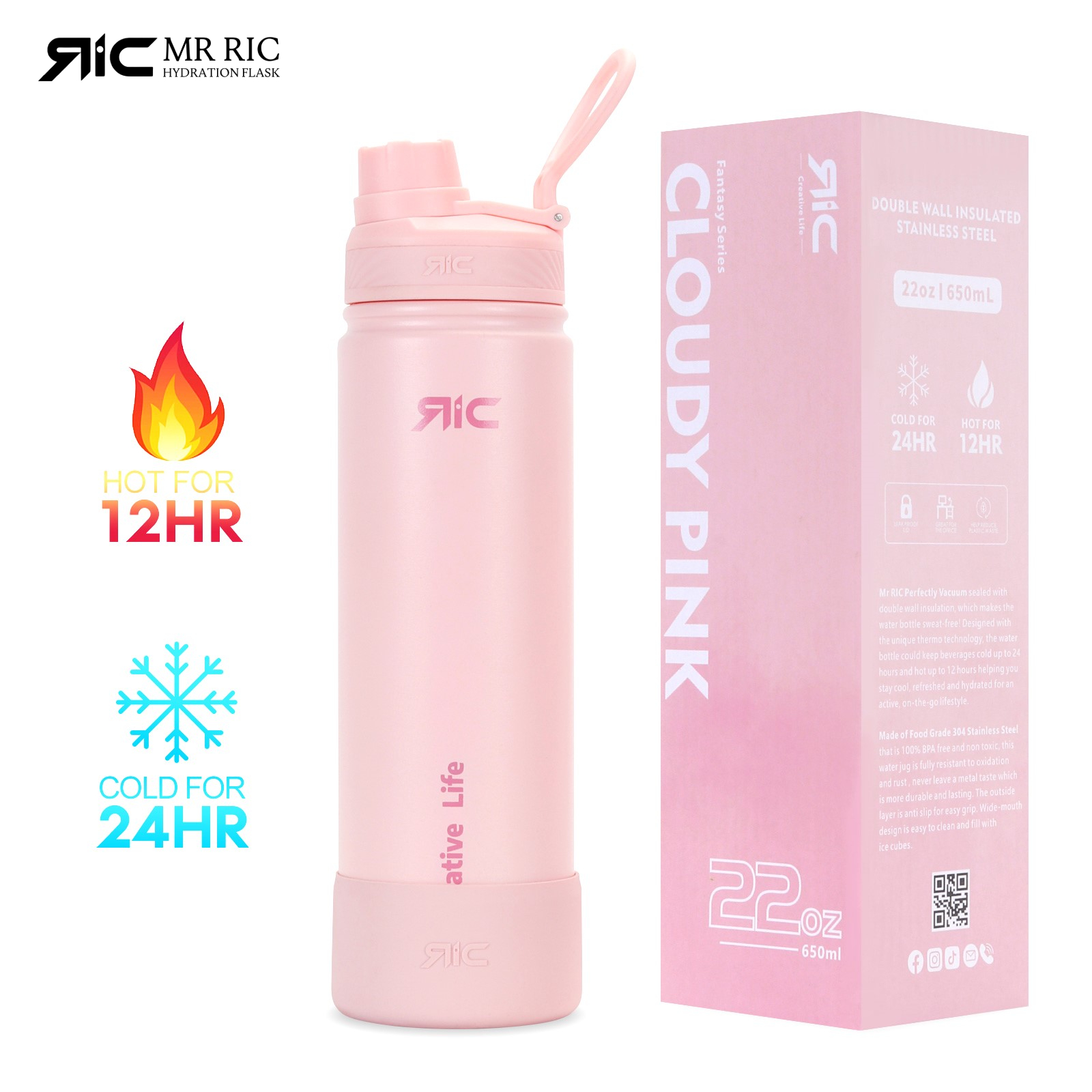 Mr Ric Hydration Flask Spout Lid Wide Mouth Vacuum Leak Proof Stainless ...