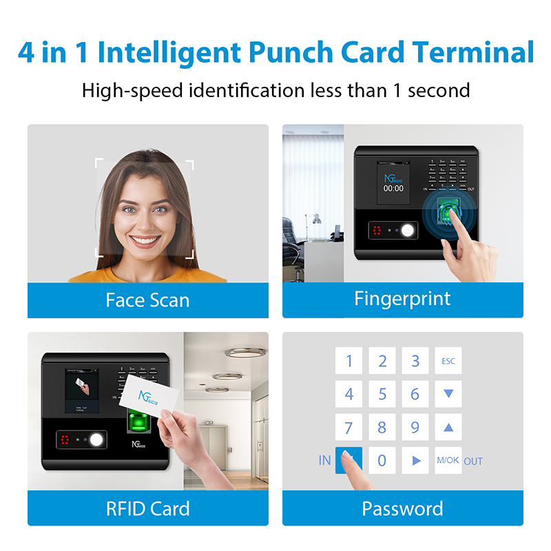 NGTeco Attendance MB1 Time Machine Face+Fingerprint+ID Card+PIN Time ...