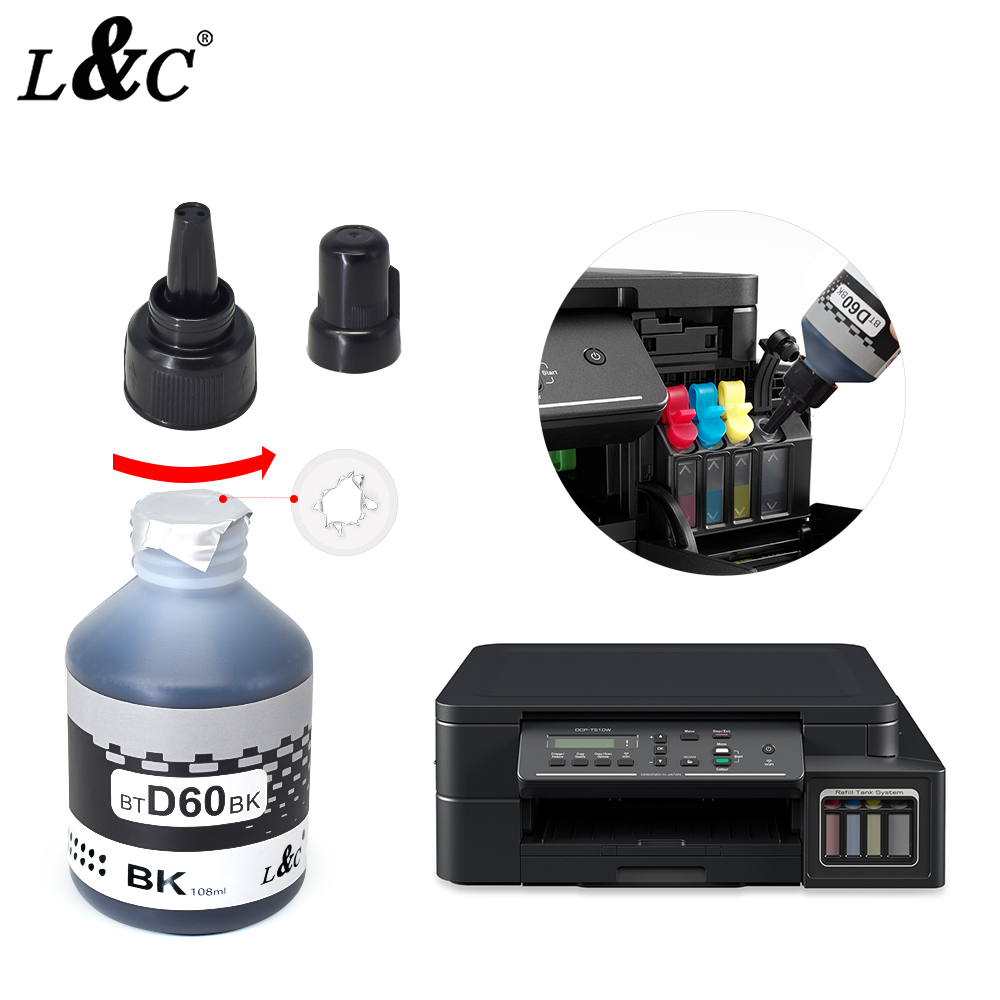 L&C Refill For Brother Ink Set BTD60 BT5000 Dye Ink 4 Color Ink For ...