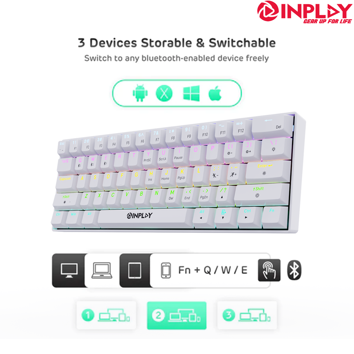 Inplay SK610 Wireless Mechanical Keyboard Bluetooth Tri-Mode With Brown ...