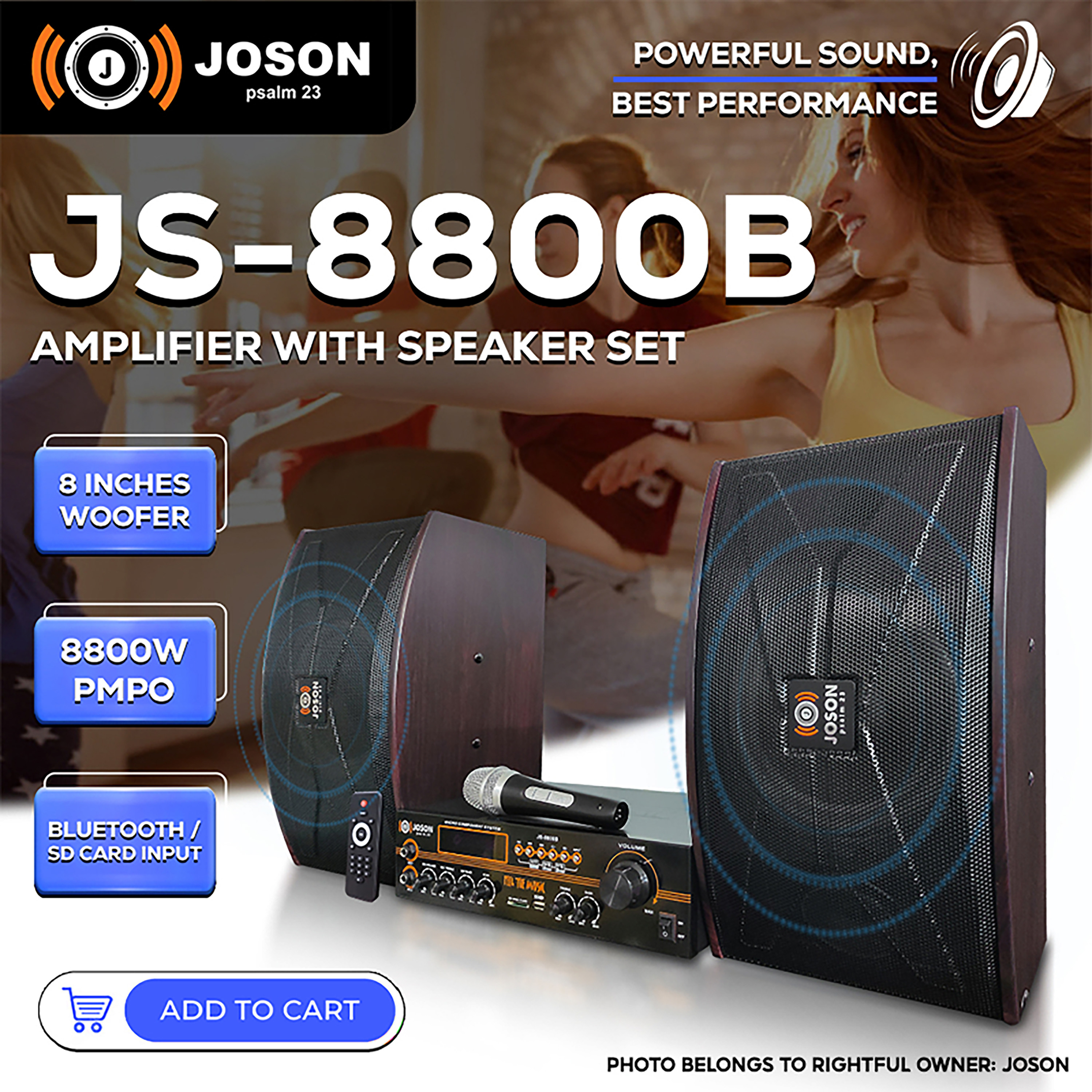 Joson by Winland 8800b Amplifier with 2pcs 8 Inches Speaker Set and 1 ...