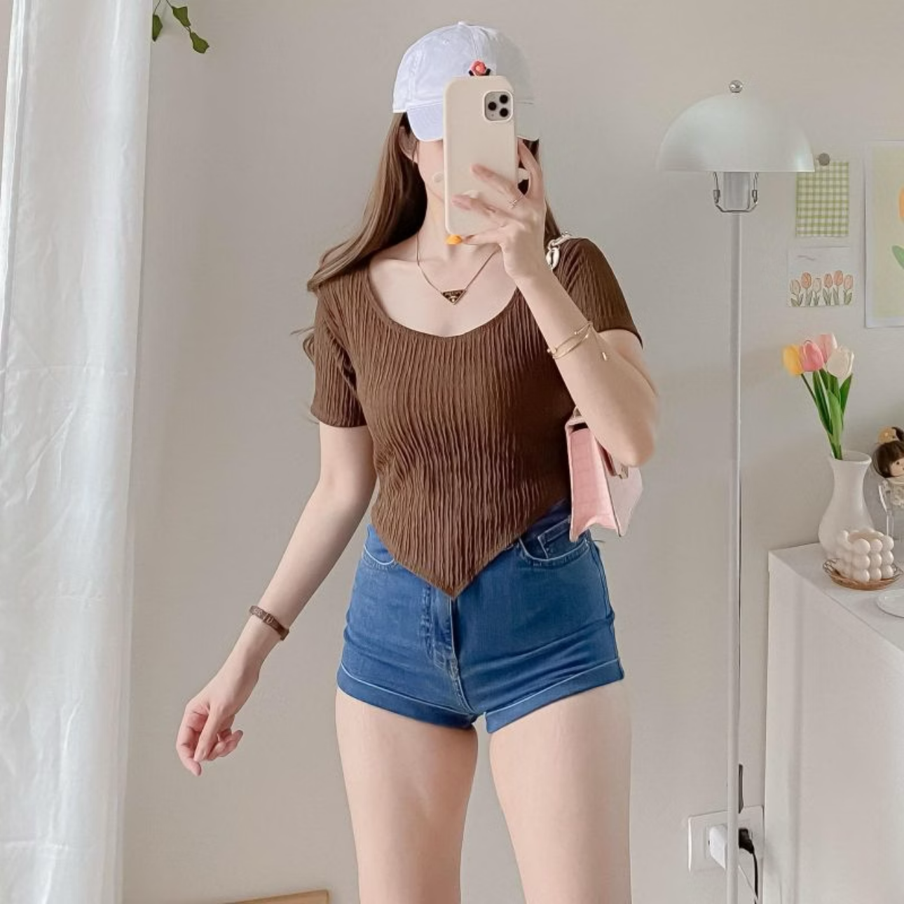 Angelcity Asymmetrical Hanky Tops Round Neck Short Sleeve Tee Bark ...
