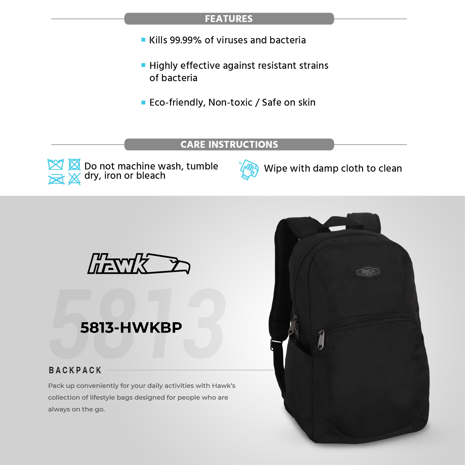 Hawk 5813 Corporate Backpack with VIRUPRO Anti-Microbial Protection ...