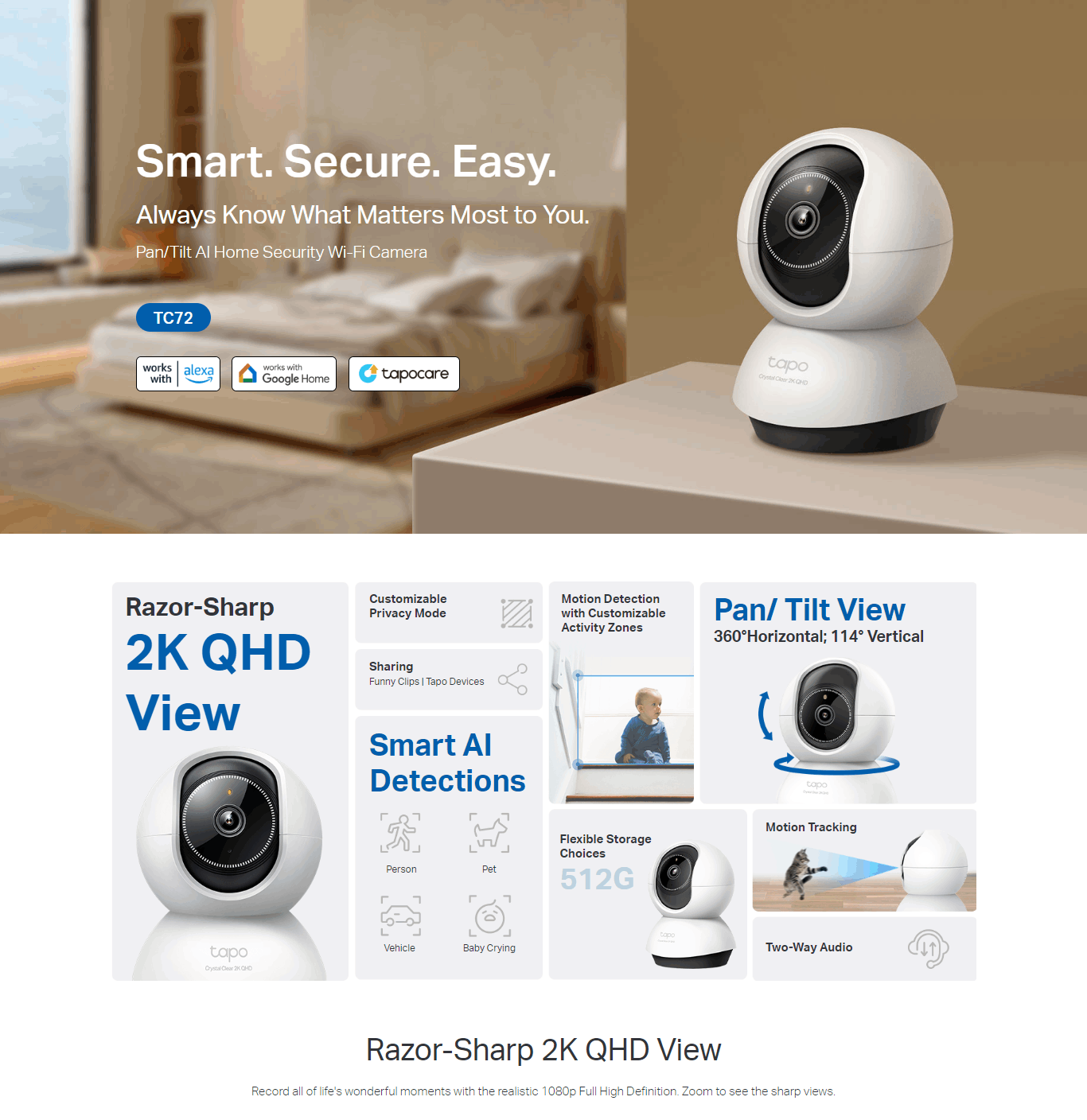 TP-Link Tapo TC72 Pan/Tilt High-Quality Video Recording AI Home ...