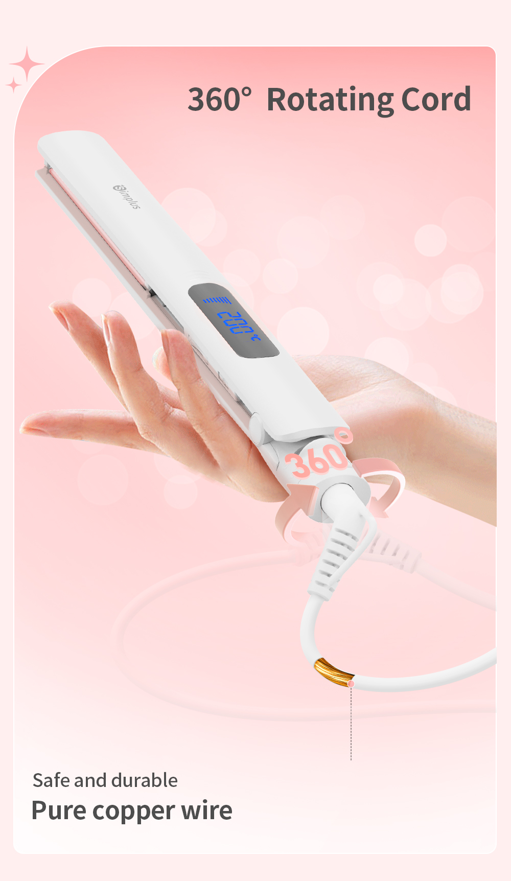 SimplusPink Hair Straightener and Curler LCD Smart Screen 9 Adjustable Temperature ZFBA003 ...