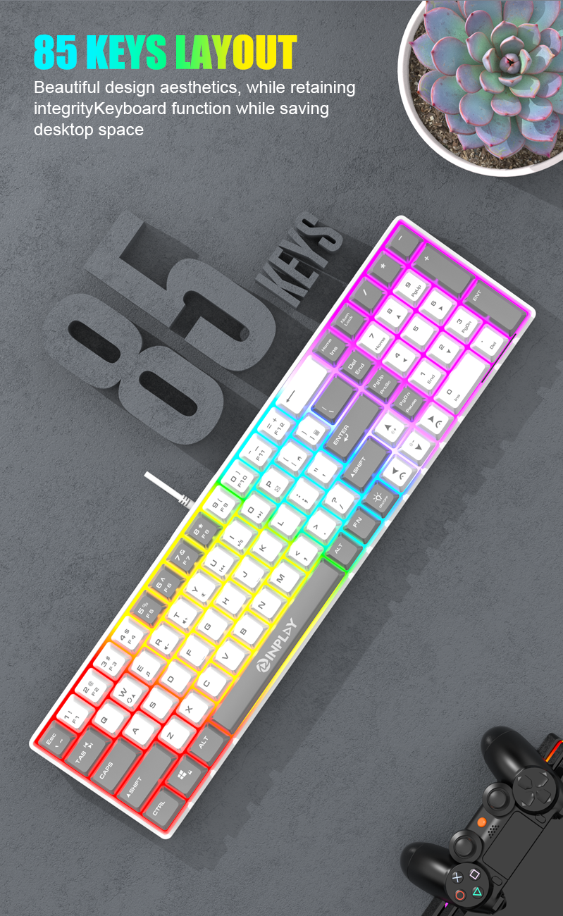 Inplay 85 Key RGB Membrane Keyboard Rainbow Light Waterproof Smooth ...