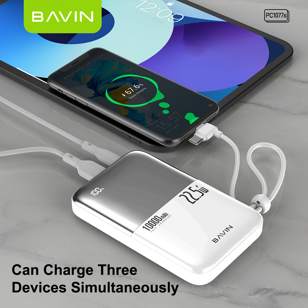 BAVIN PC1077 Mini Slim Fast Charging Powerbank 10000mAh 22.5W w/ Built ...